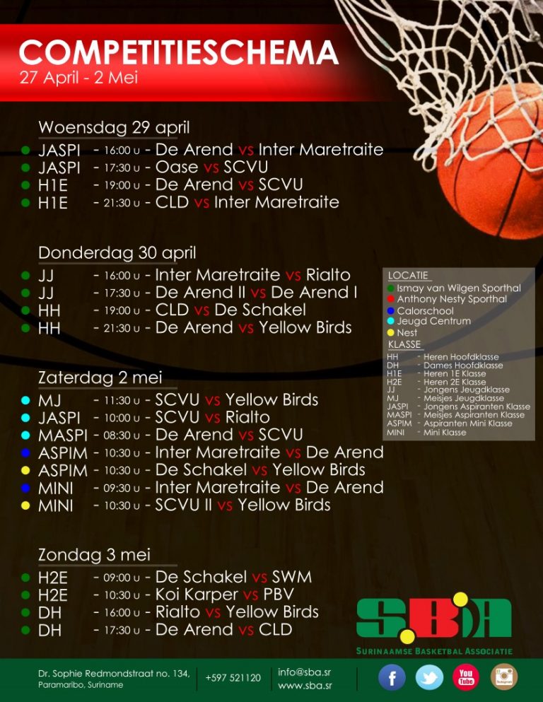 Competitieschema 27 April – 3 Mei – Surinaamse Basketbal Associatie